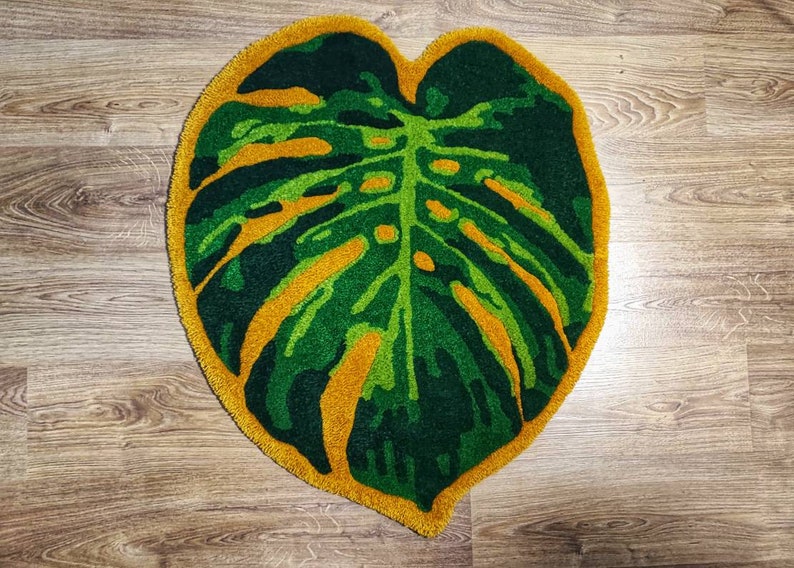 Handmade Tufted Rug Monstera Deliciosa Leaf Rug, Houseplant Inspired ...