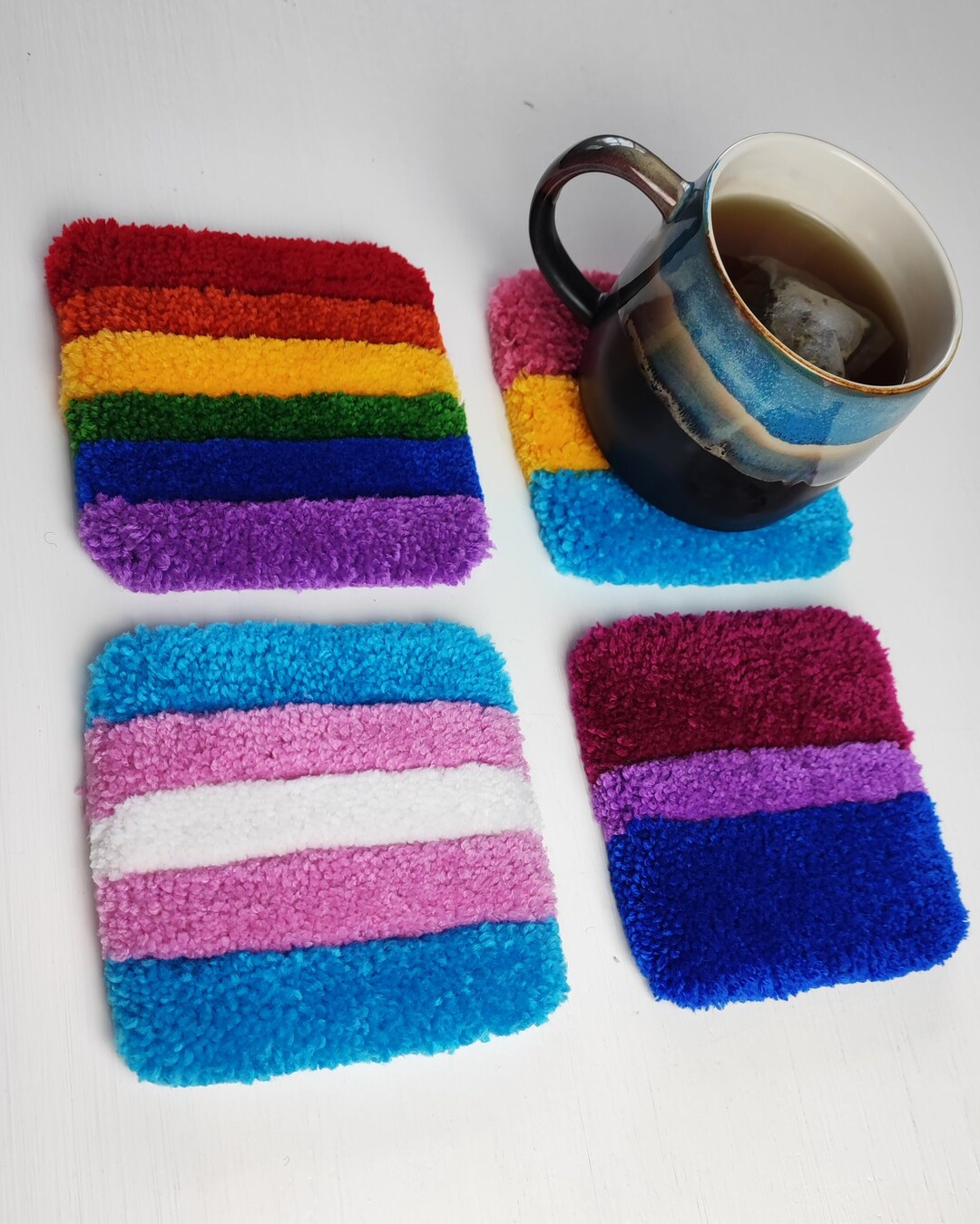 LGBTQ+ Flag Mug Rugs - Tufted Mug Coasters, Handmade Mug Coasters ...