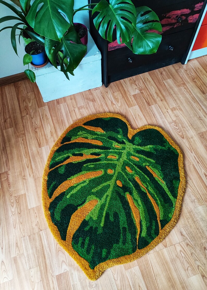 Handmade Tufted Rug Monstera Deliciosa Leaf Rug, Houseplant Inspired ...