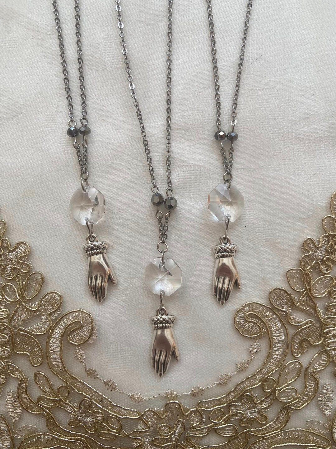 Crystal Drop Necklace - Silver Hand - Etsy