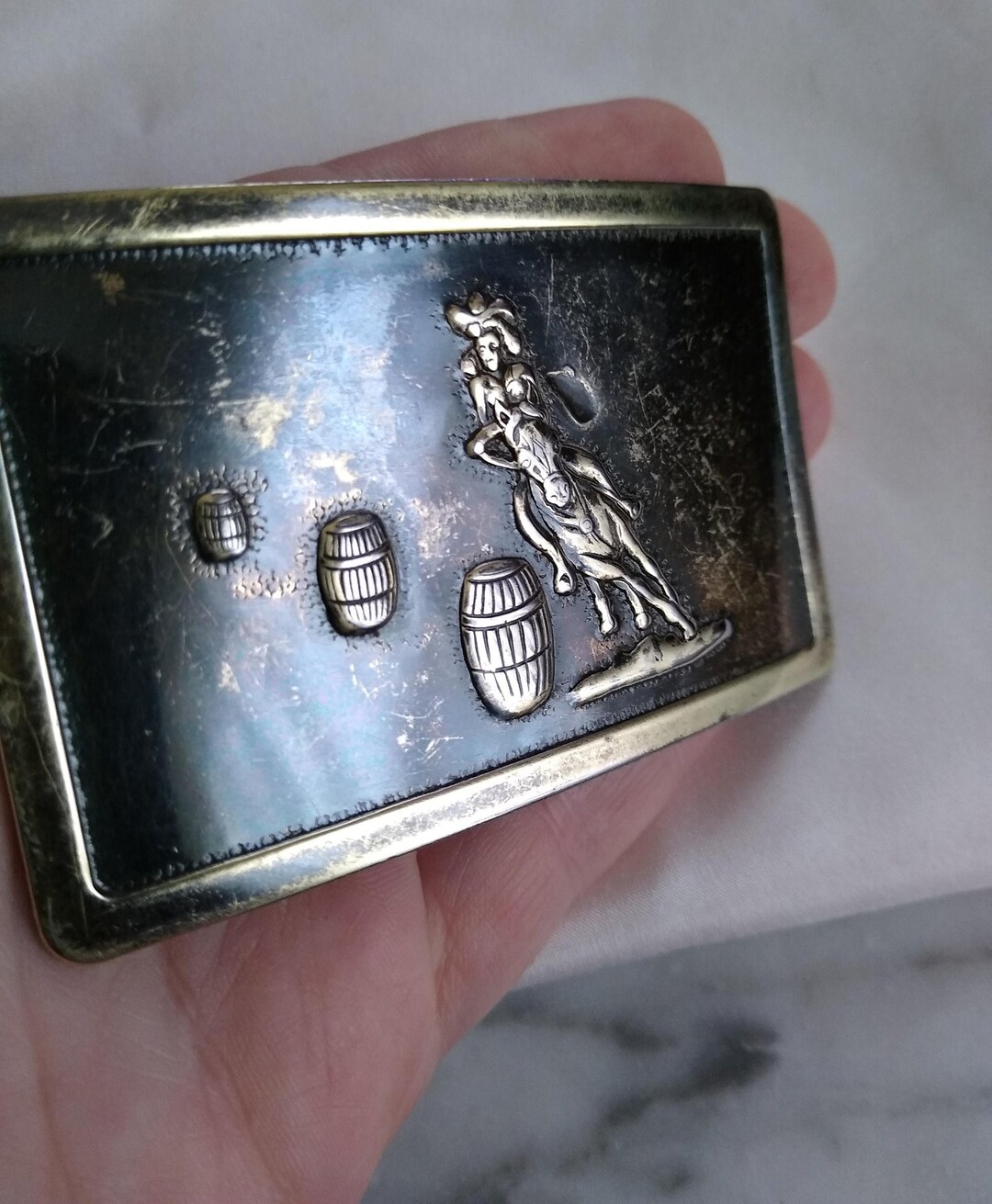 Vintage Brass Barrel Racing Belt Buckle - Etsy