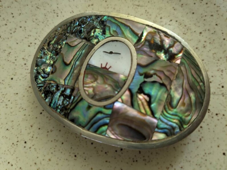 Vintage Alpaca and Abalone Shell Belt Buckle - Etsy