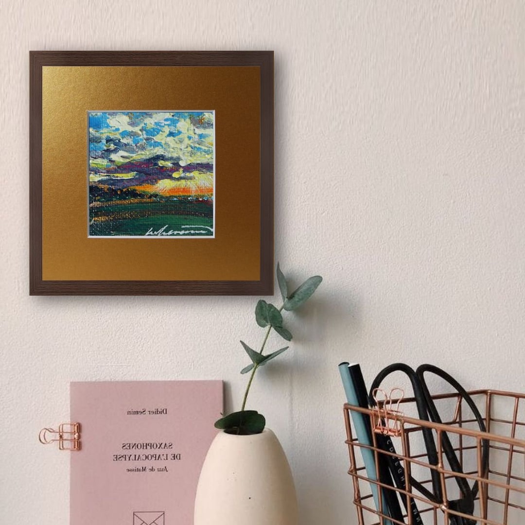 Small Acrylic Landscape Painting, Impressionist Artwork, Sky and Fields ...