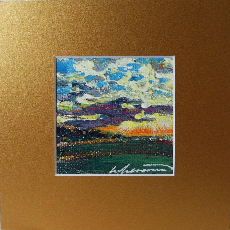 Small Acrylic Landscape Painting, Impressionist Artwork, Sky and Fields ...