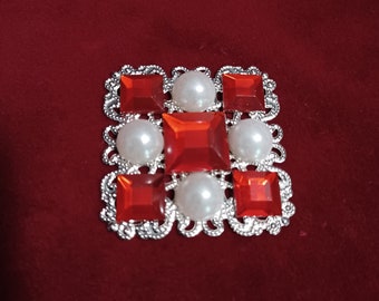 Large Dark Gold Ouch With Red and White Gems and Pearls - Etsy