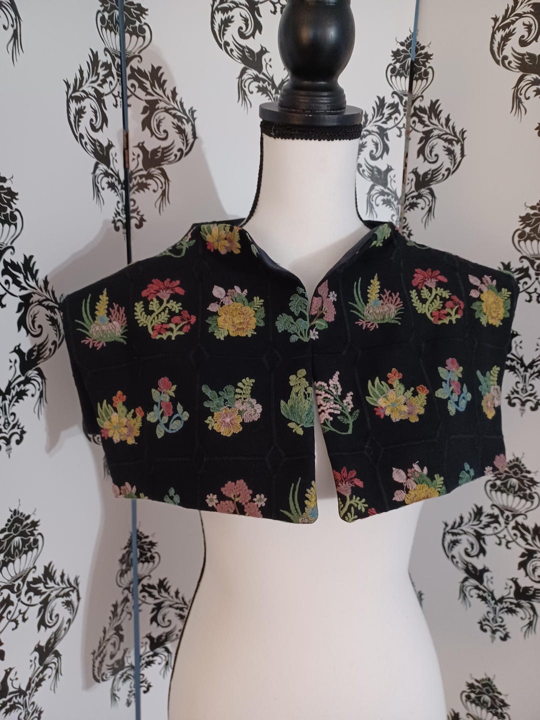 Black Embroidered Partlet With Black Lining - Etsy