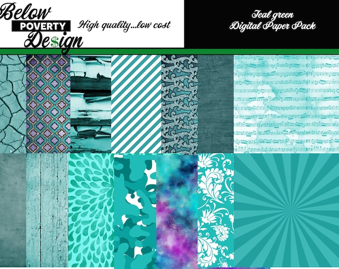 Teal Frame Background Digital Paper Pack, Junk Journal Pages ...