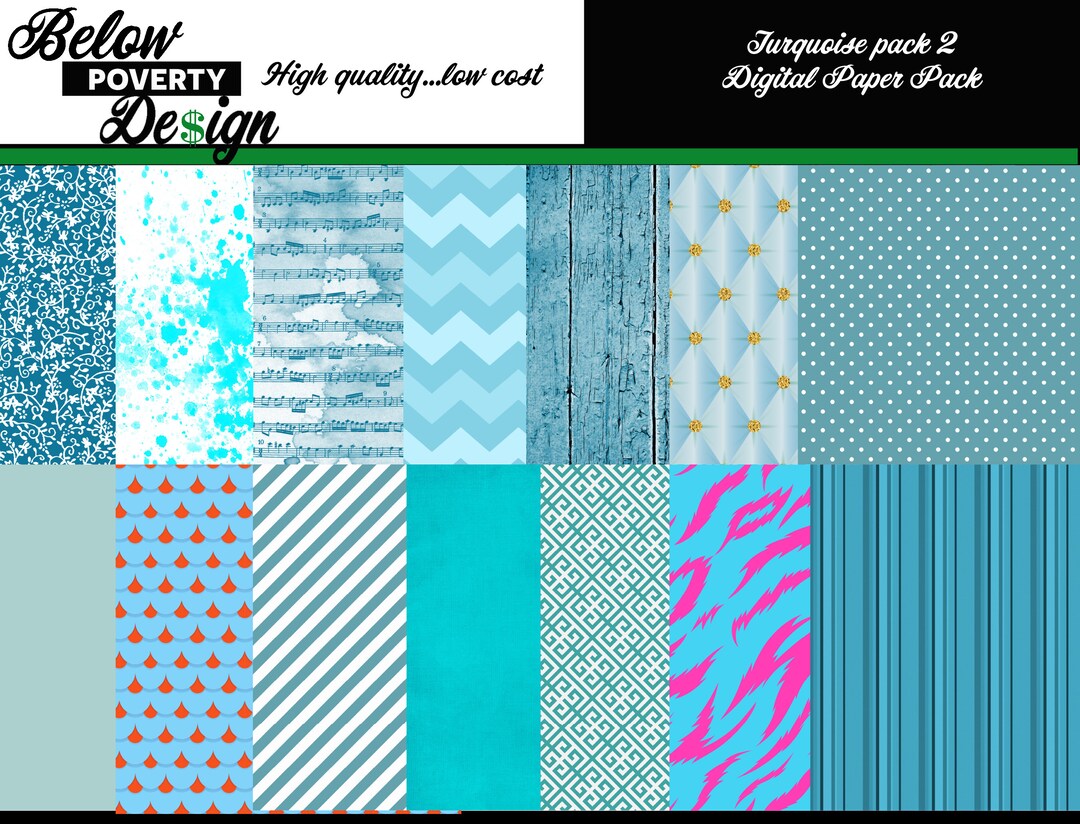 Turquoise Digital Paper Pack #2- 14 Turquoise Blue Digital Paper ...