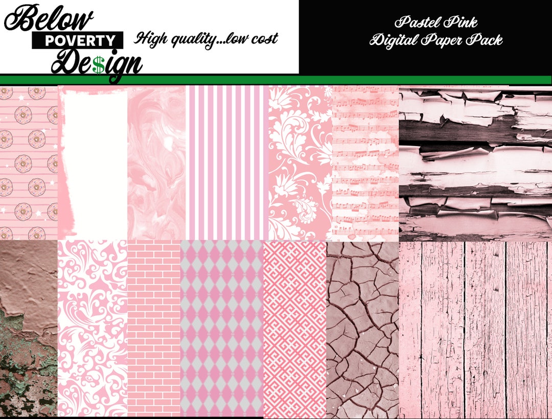 Pastel Pink Digital Scrapbooking Paper Pack- 14 Light Pink Digital ...