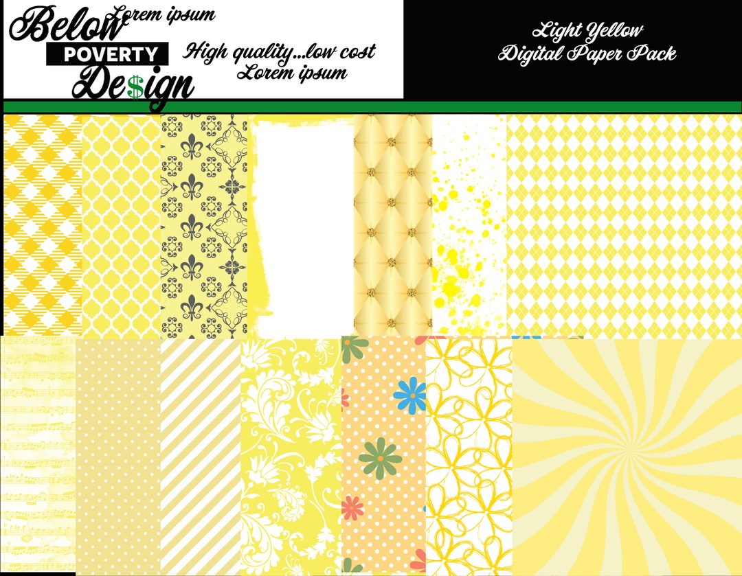 Pale Yellow Digital Scrapbook Paper Pack -14 Printable Light Yellow ...