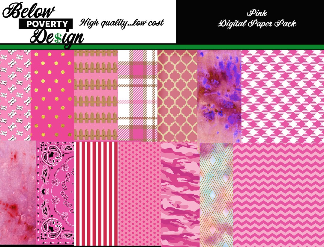 Hot Pink Digital Scrapbooking Paper Pack- 14 Light Pink Digital Collage ...