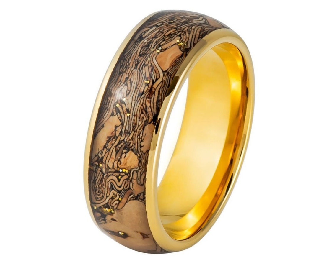 Cork Wedding Ring,yellow Gold Tungsten Wedding Ring,anniversary Ring ...