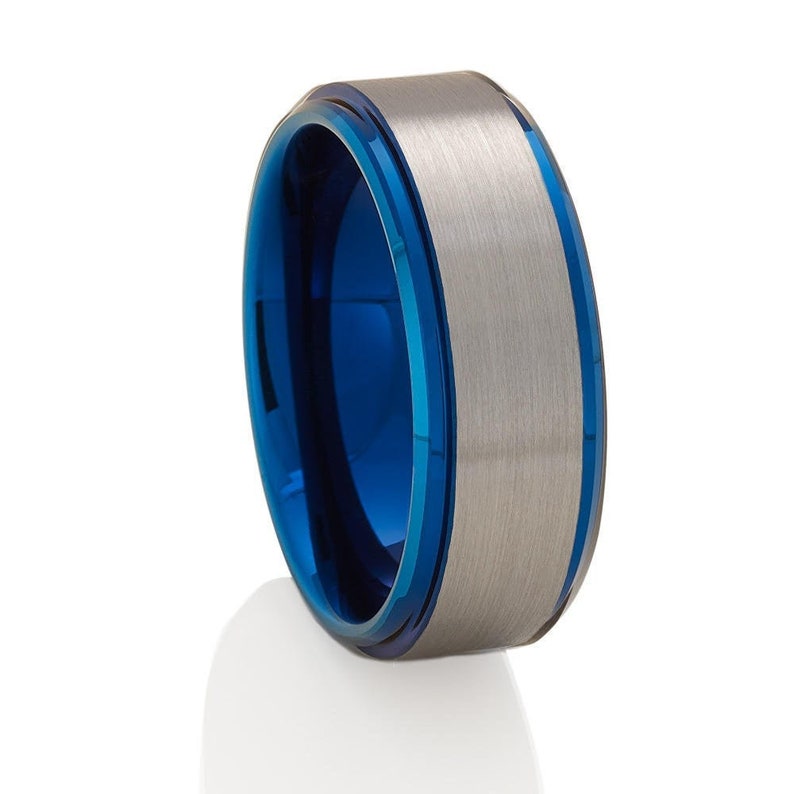 Blue Tungsten Wedding Band Blue Tungsten Ring Anniversary Ring | Etsy