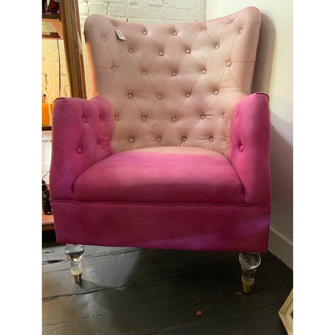 Pretty in Pink Wingback Chair With Acrylic Legs - Etsy