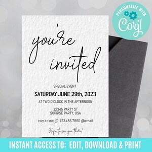 Modern Invitation Template, Special Event Invitation, Digital You're ...