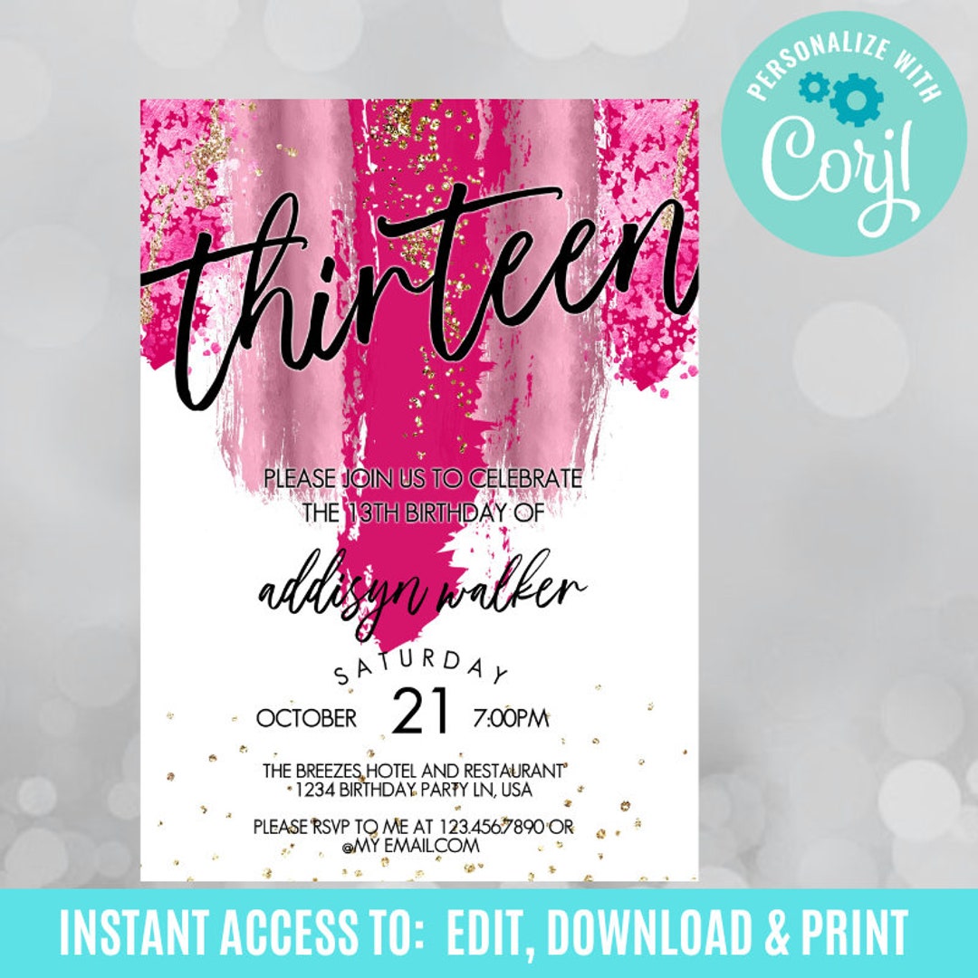 13th Birthday Thirteenth Birthday Invitation 13th Birthday - Etsy
