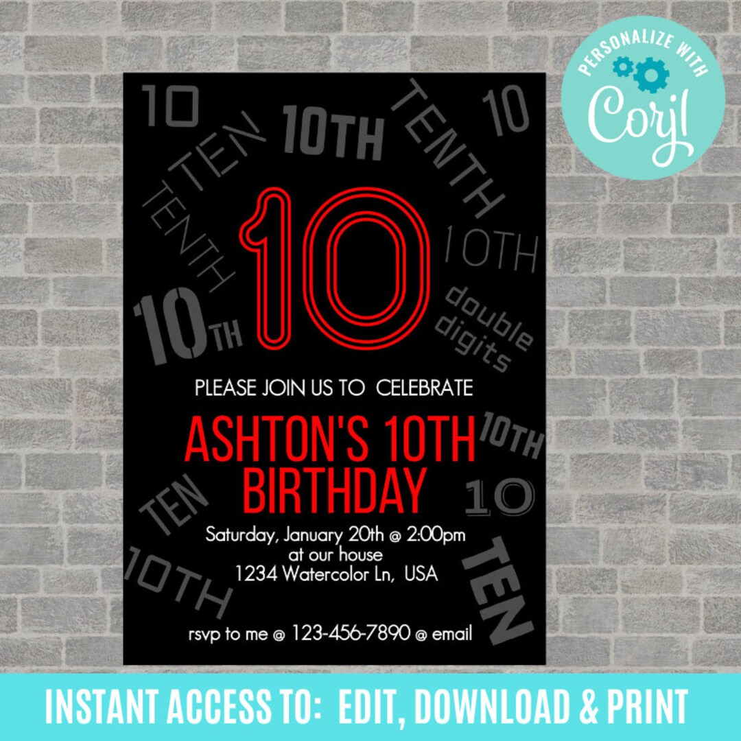 10th Birthday Invitation Double Digits Birthday Invitation - Etsy