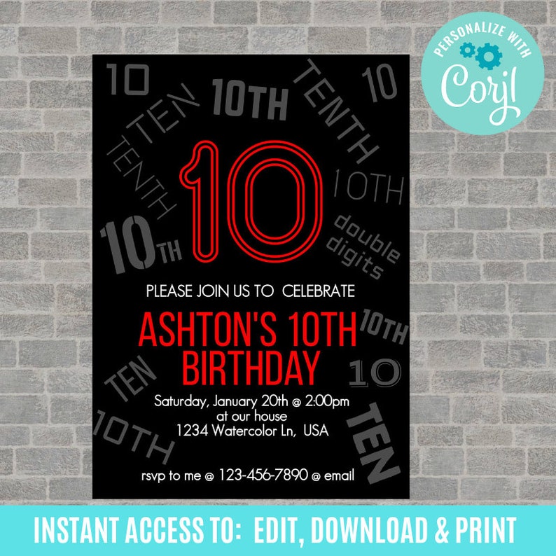 10th Birthday Invitation Double Digits Birthday Invitation - Etsy