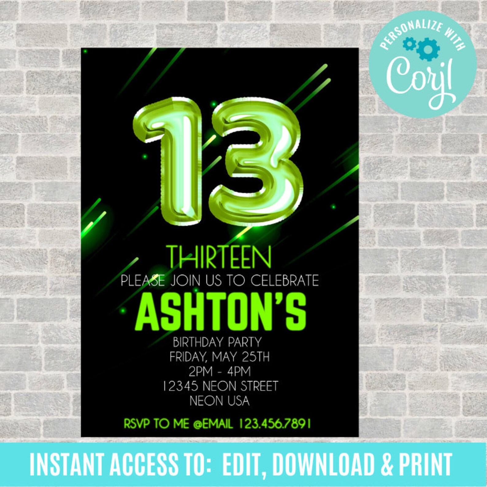 13th Birthday 13th Birthday Invitation Birthday Invitation - Etsy