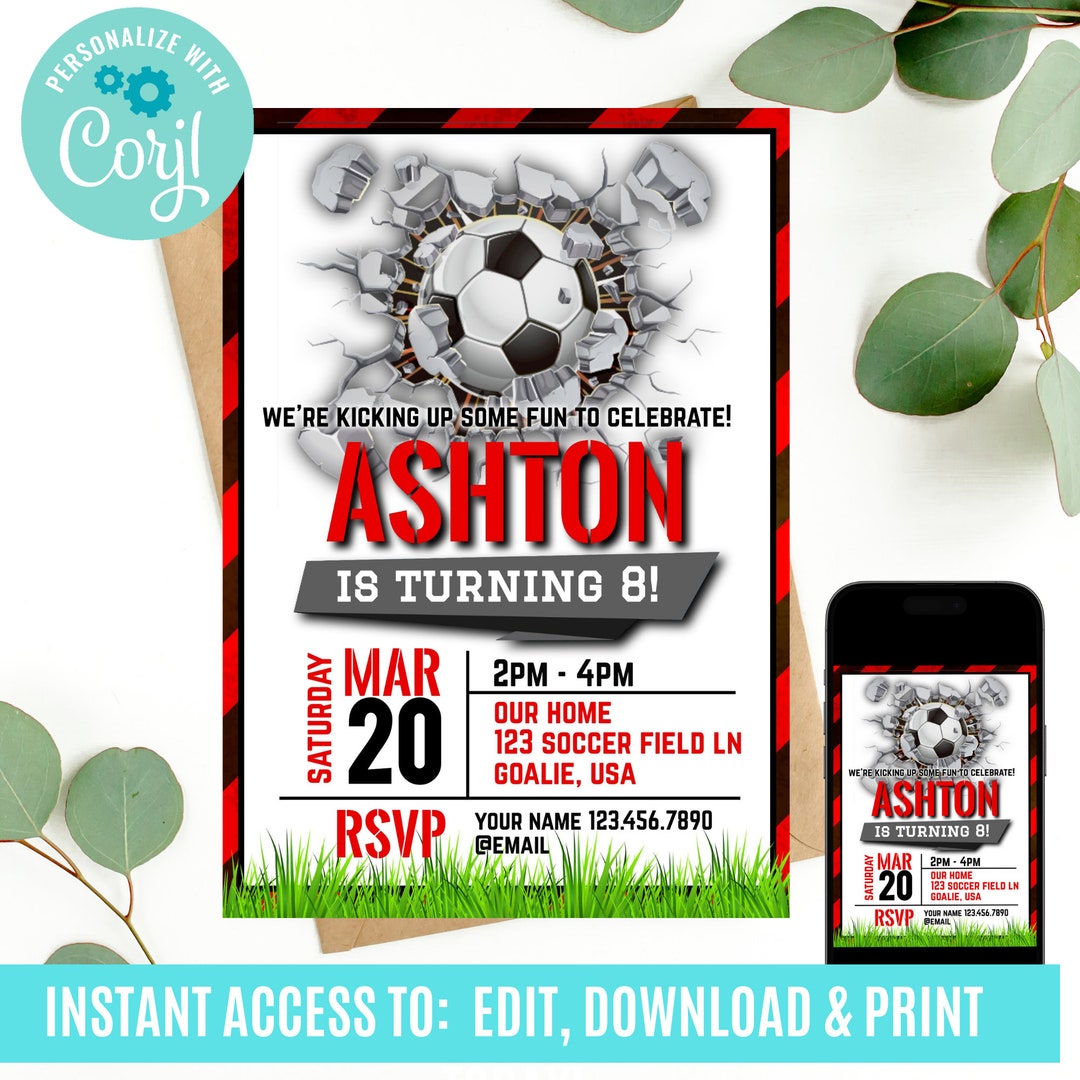 Soccer Birthday Invitation, Soccer Invitation Digital, Soccer Editable ...