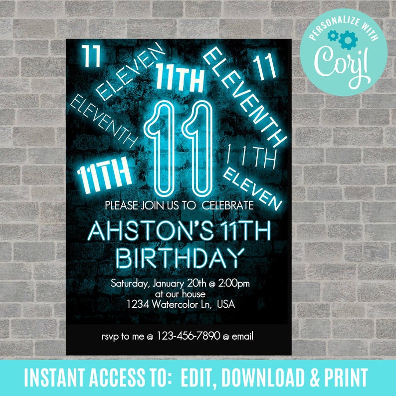 11th Birthday 11th Birthday Invitation Birthday Invitation - Etsy