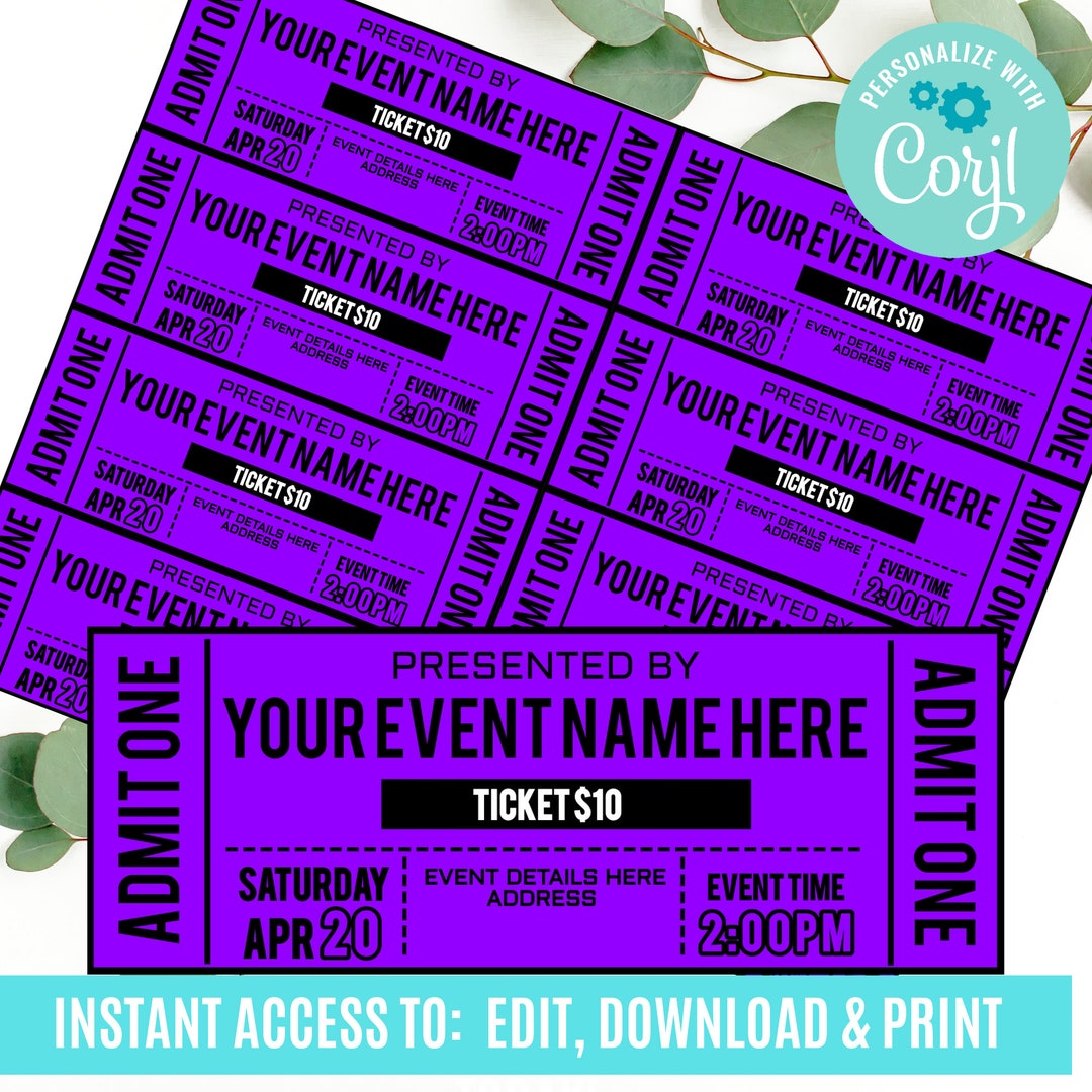 Event Ticket Printables, Editable Event Tickets, Event Ticket Template ...