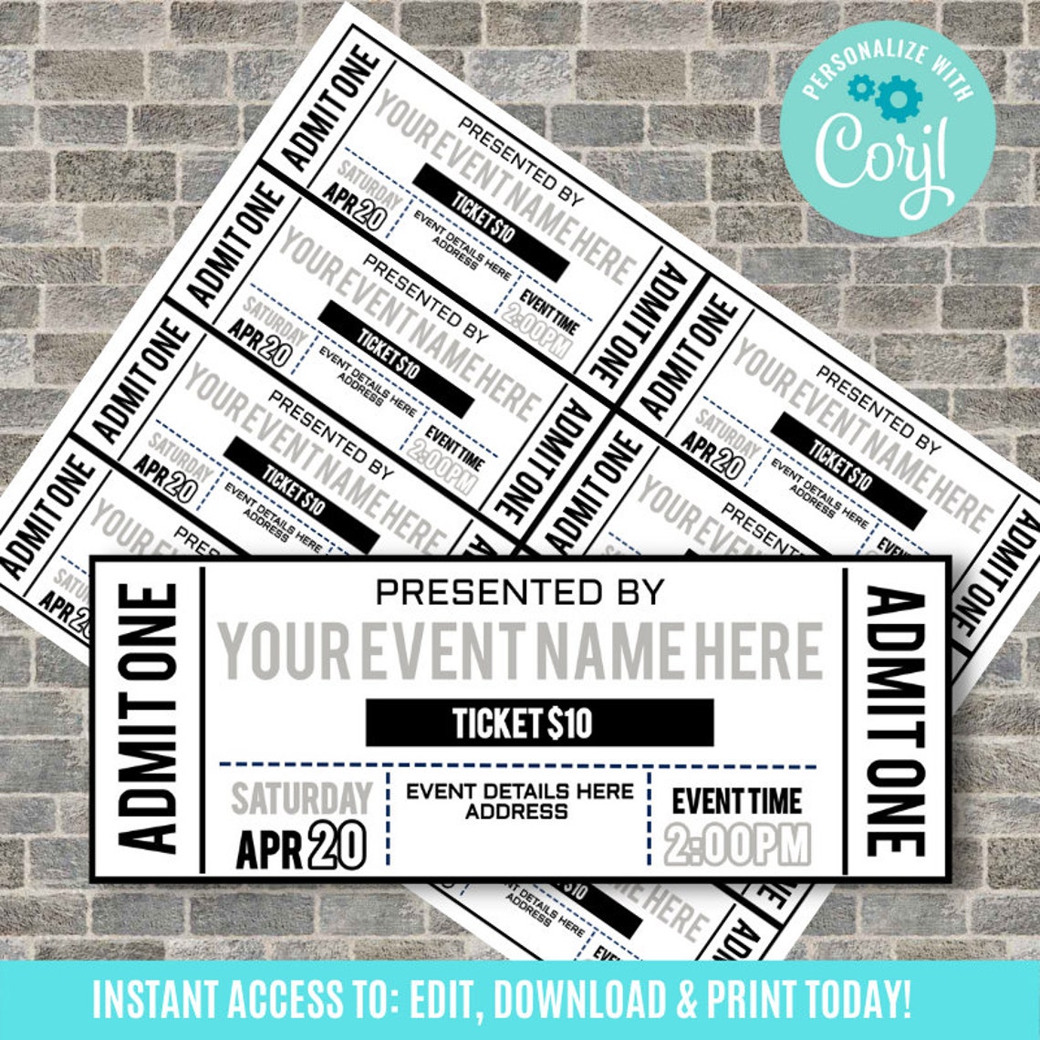 Event Ticket Printables Editable Event Tickets Event Ticket - Etsy