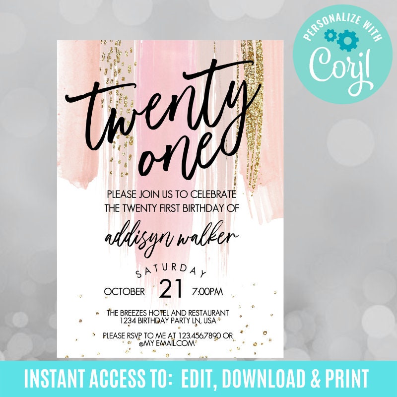 21 Birthday Invitation 21 Birthday Invitation Rose Gold - Etsy