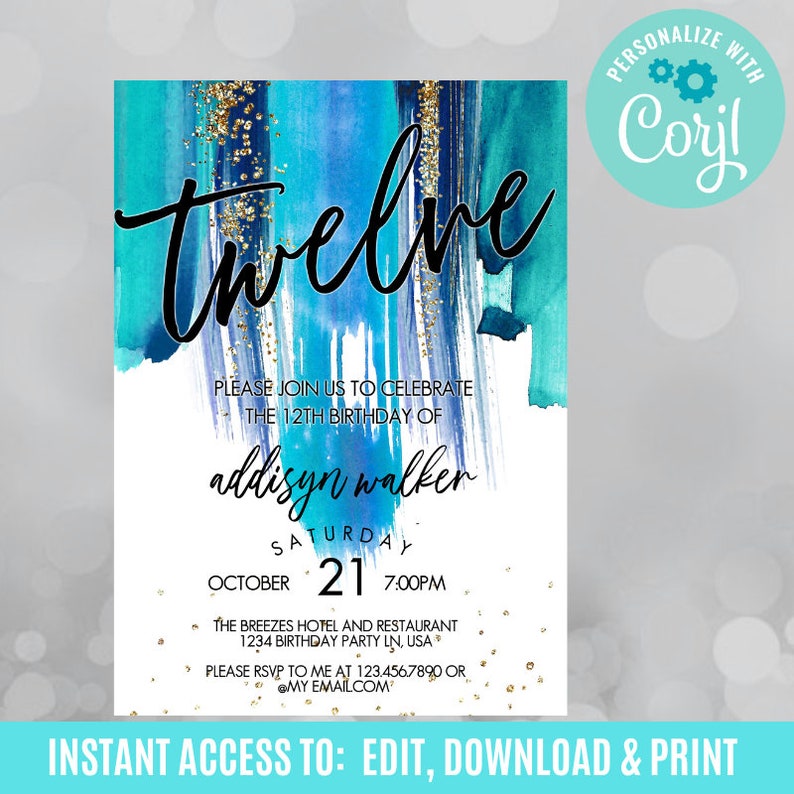 12th Birthday Invitation Tween Birthday Party Invitation - Etsy