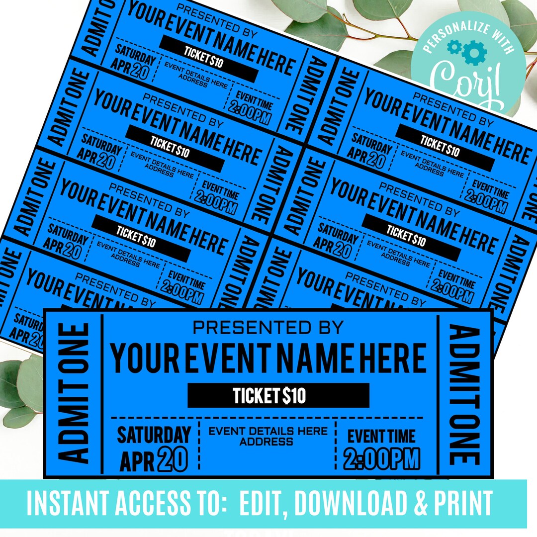Event Ticket Printables, Editable Event Tickets, Event Ticket Template ...