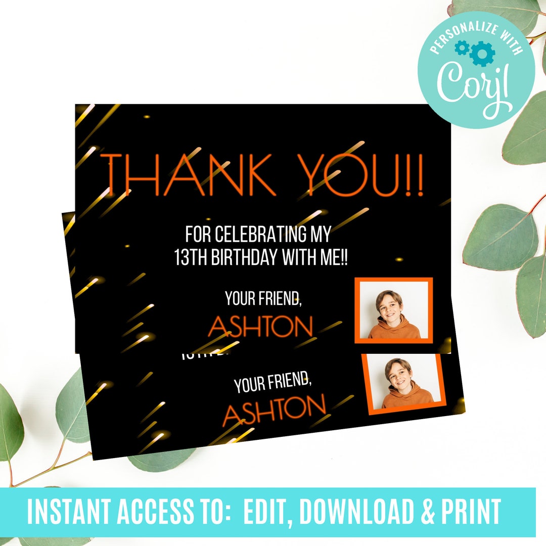 Laser Tag Gift Tags, Glow Thank You Card, Editable Gift Tags, Neon ...