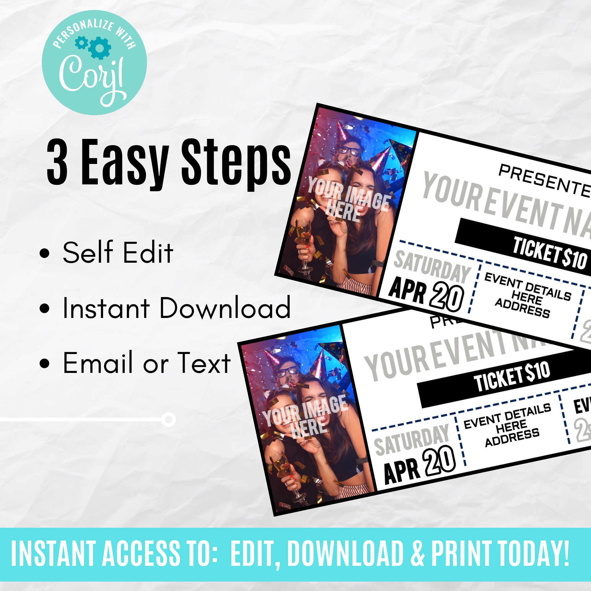 Event Ticket Printables, Editable Event Tickets, Event Ticket Template ...