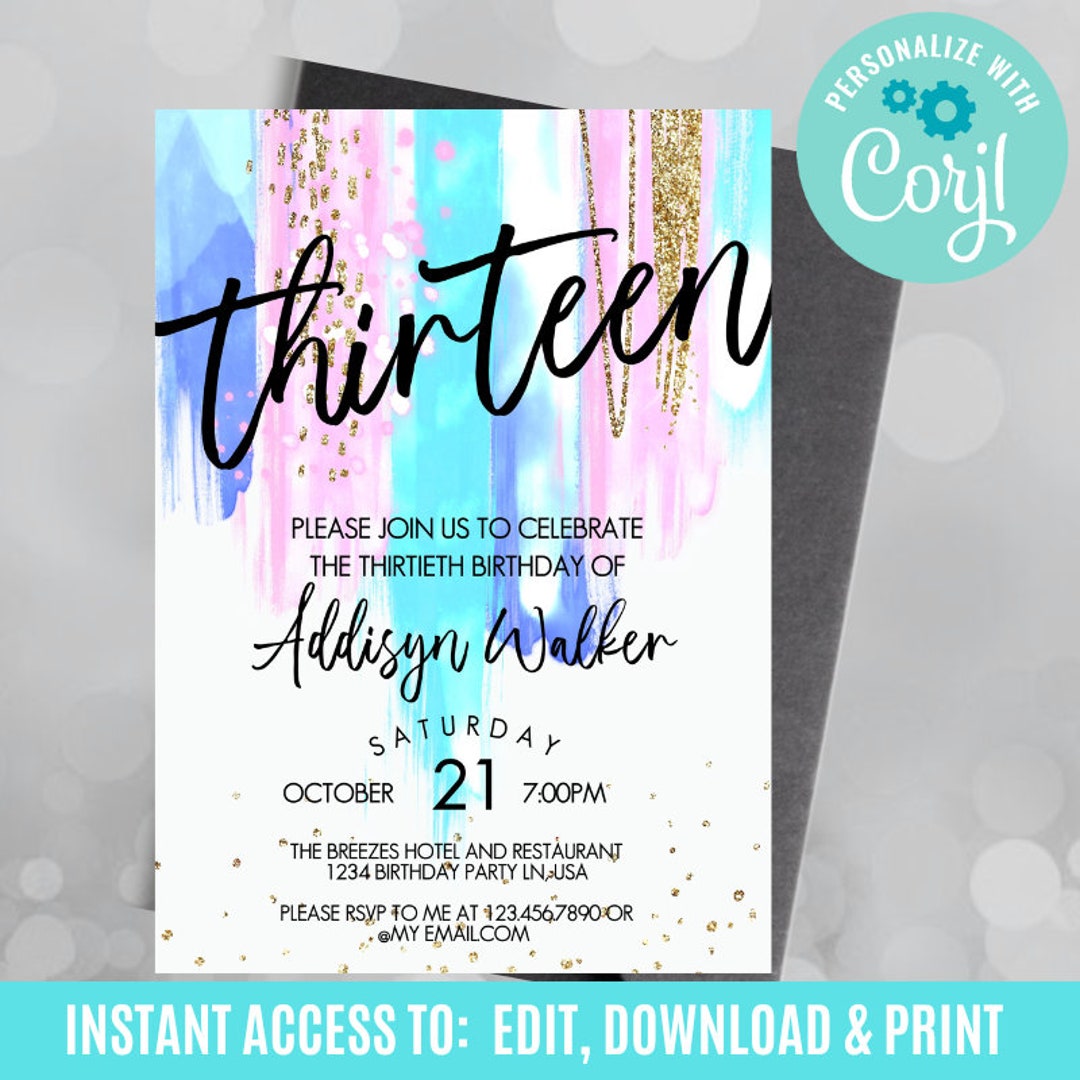 13th Birthday Invitation Girl Thirteenth Birthday Invitation - Etsy ...