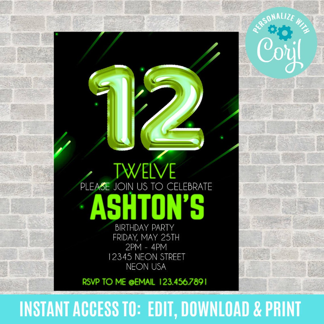 12th Birthday 12th Birthday Invitation Birthday Invitation - Etsy