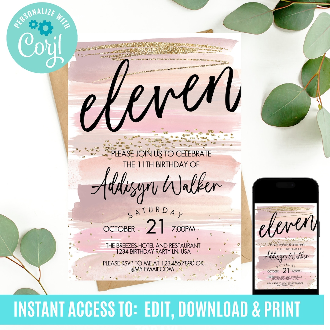 11th Birthday, Birthday Invitations, Tween Birthday Invitation, 11th ...