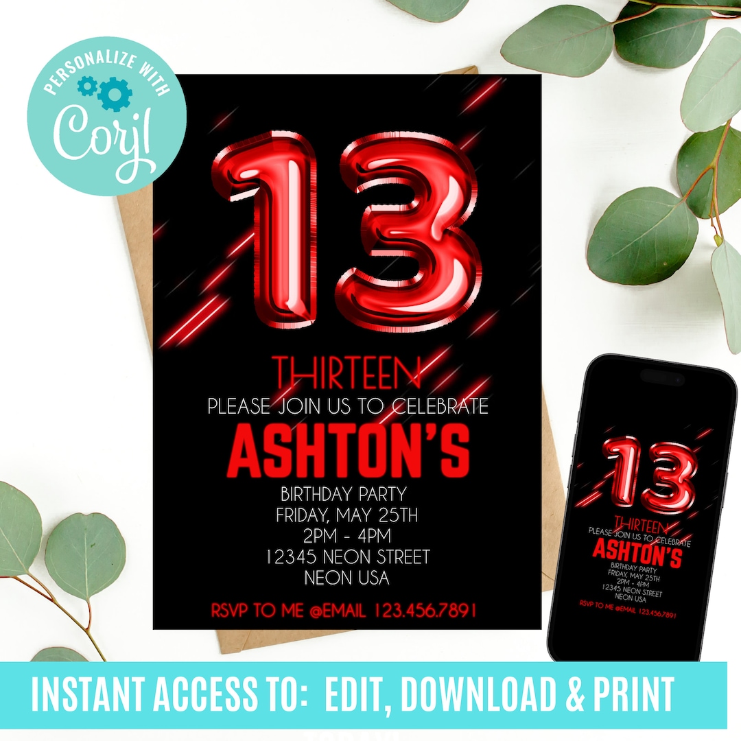13th Birthday, 13th Birthday Invitation, Birthday Invitation, Birthday ...