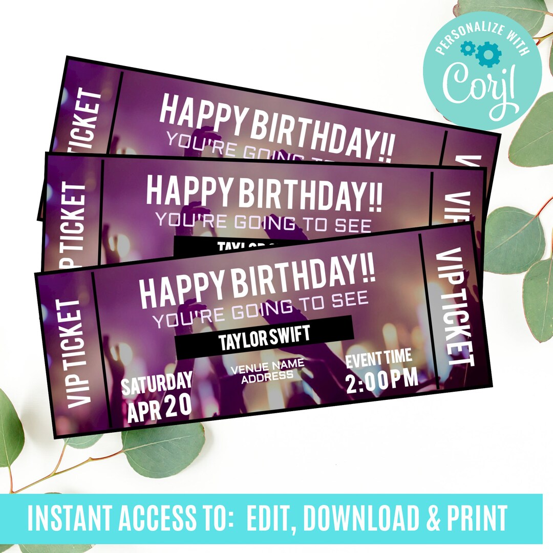 Concert Ticket Printable, Editable Suprise Concert Tickets, Event ...