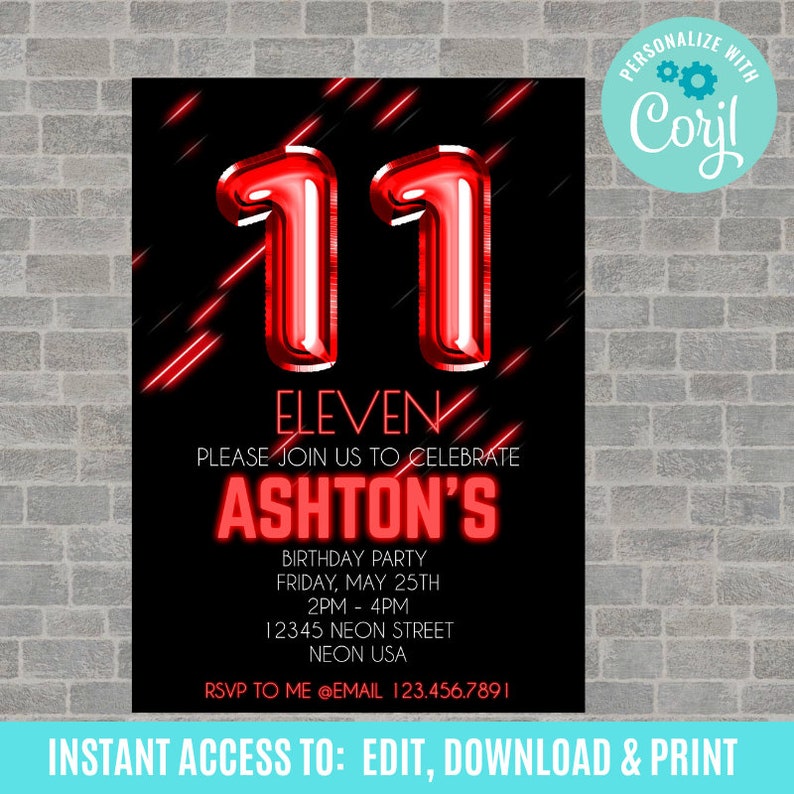 11th Birthday 11th Birthday Invitation Birthday Invitation - Etsy