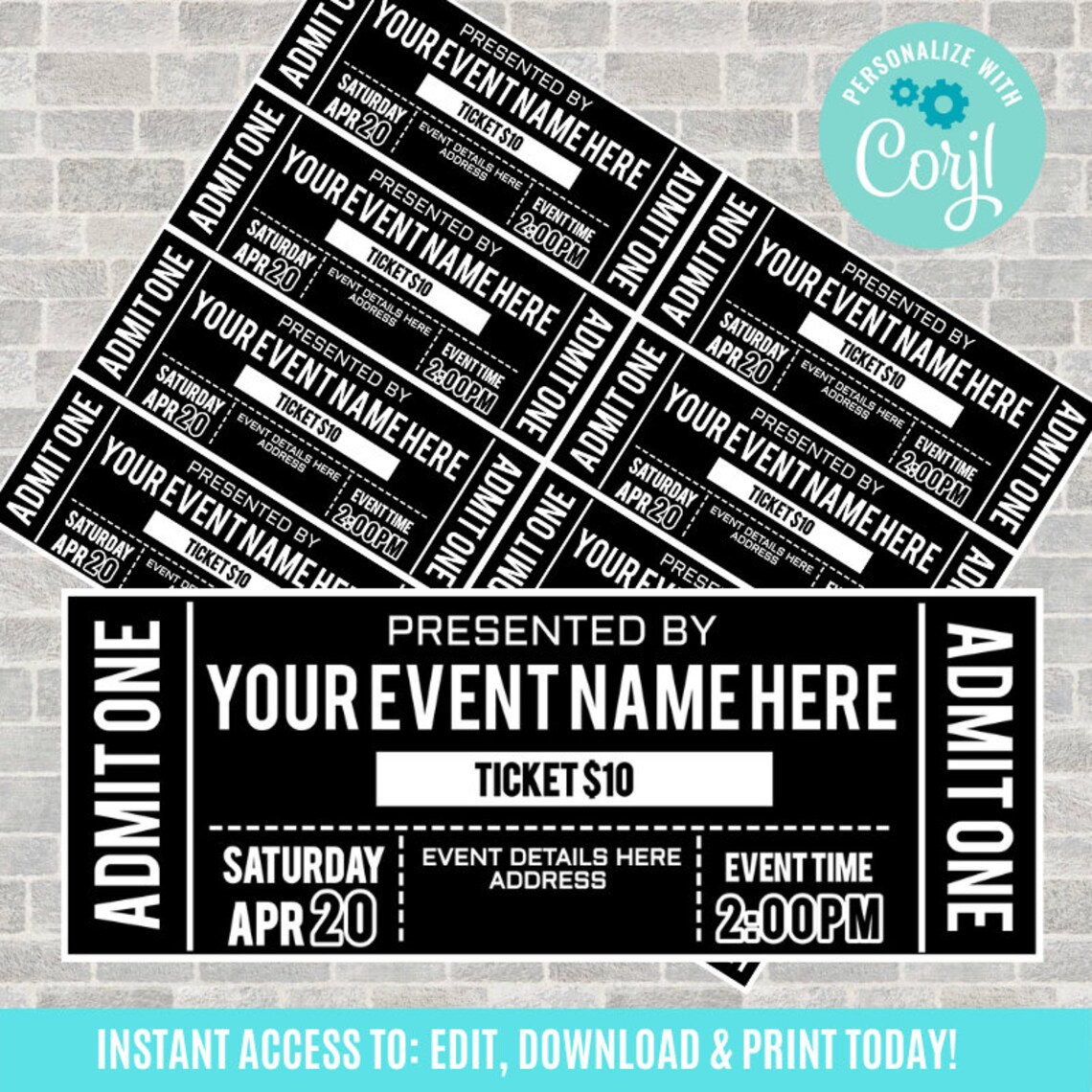 Event Ticket Printables Editable Event Tickets Event Ticket - Etsy