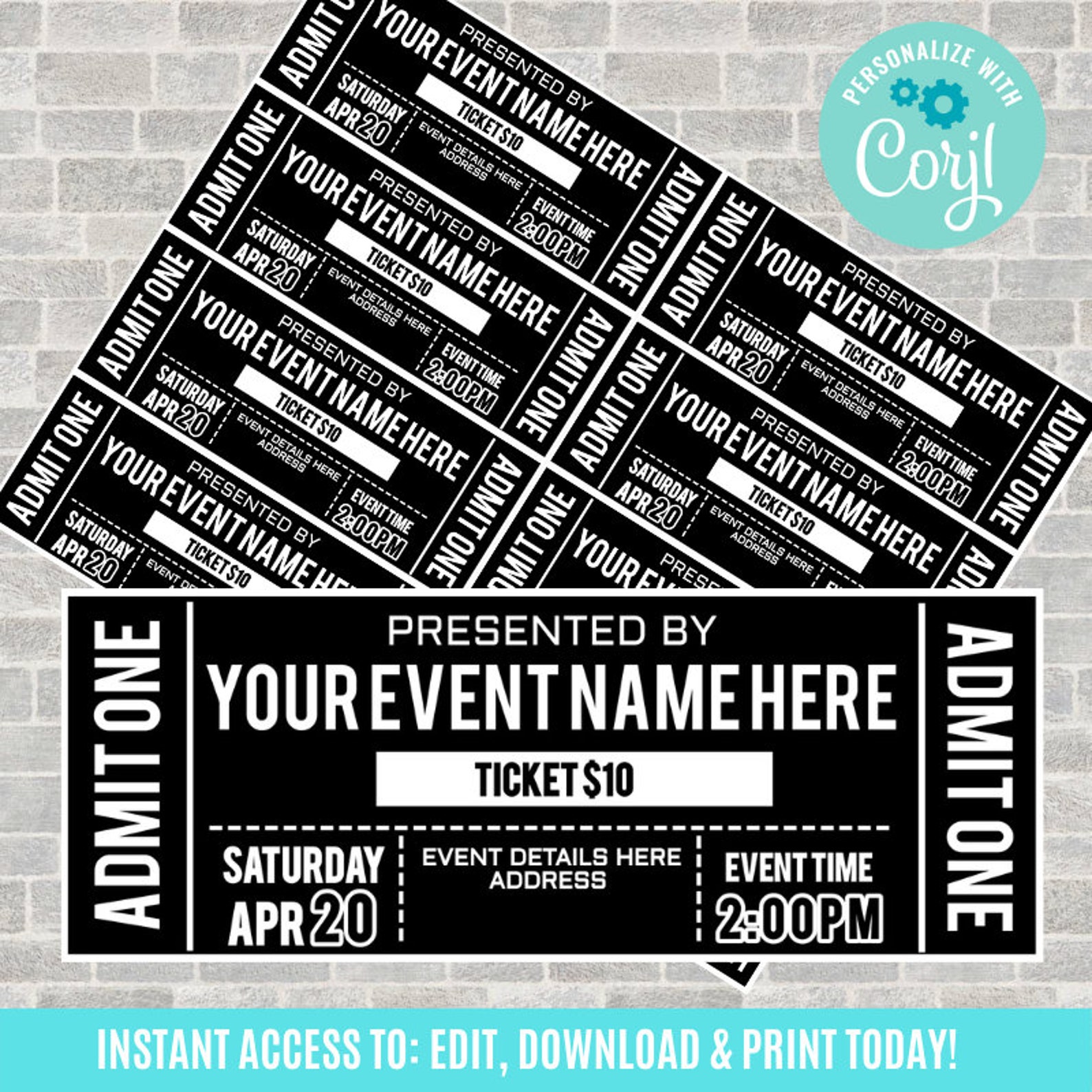 Event Ticket Printables Editable Event Tickets Event Ticket - Etsy