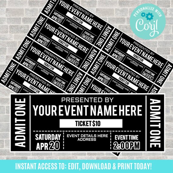 Event Ticket Printables Editable Event Tickets Event Ticket - Etsy