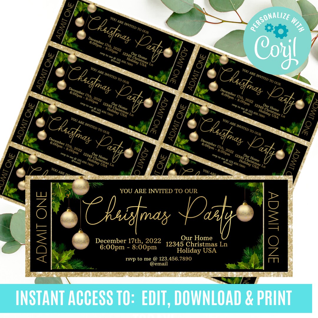 Christmas Party Ticket, Event Ticket Pintables, Editable Event Tickets ...