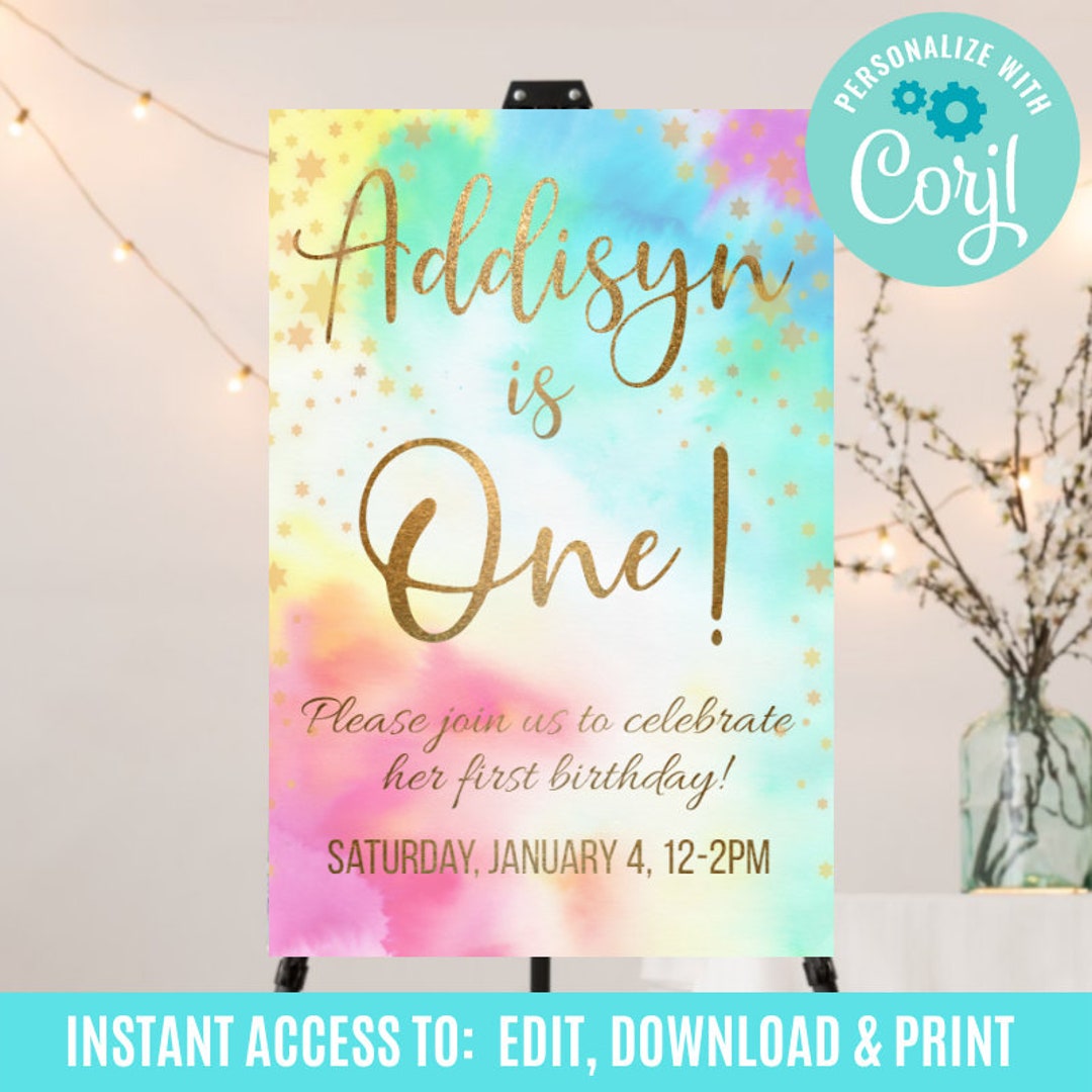 Birthday Poster, Rainbow 1st Birthday, Birthday Sign for Girls, Rainbow ...