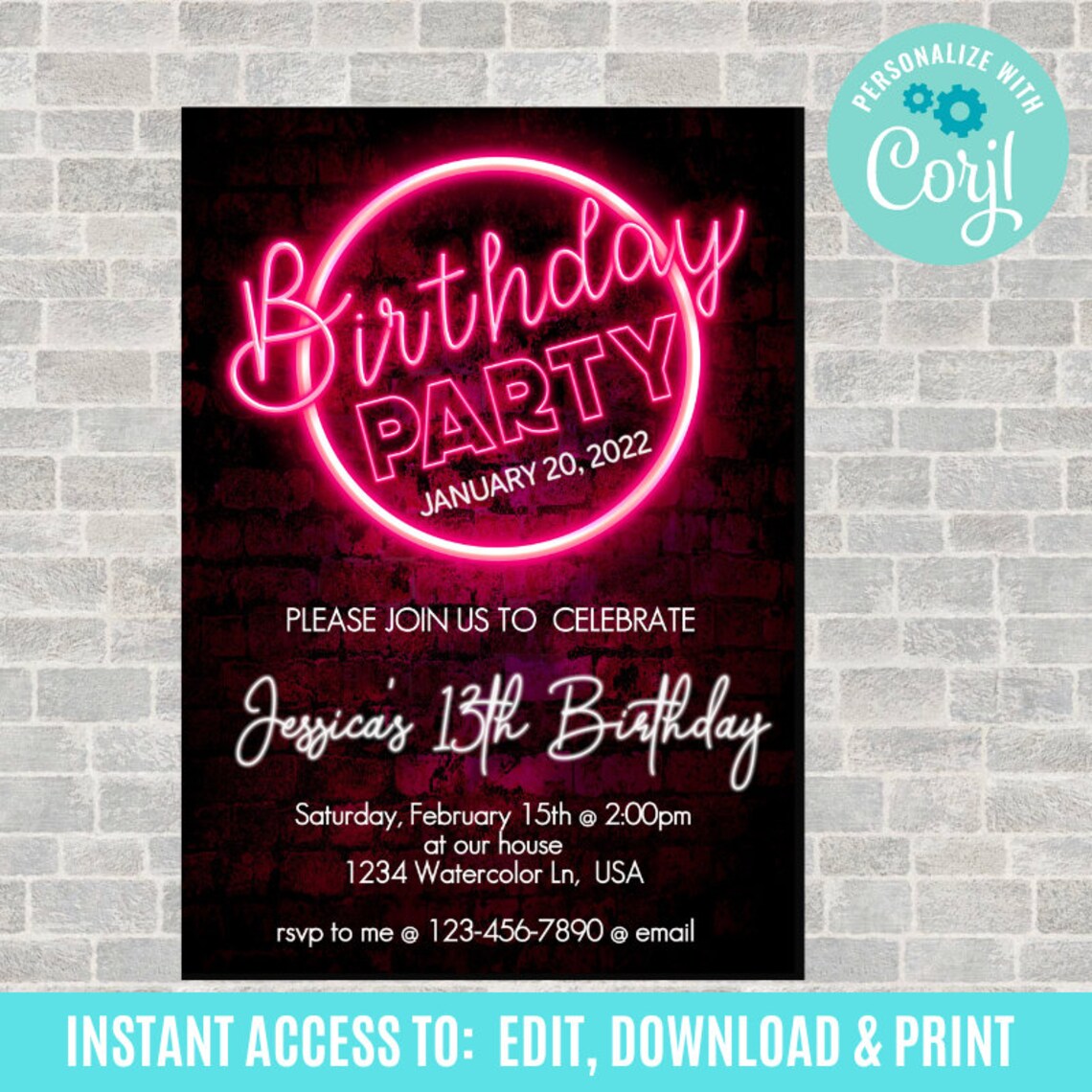 Neon Birthday Invitation Neon Light Birthday Invitation Glow - Etsy