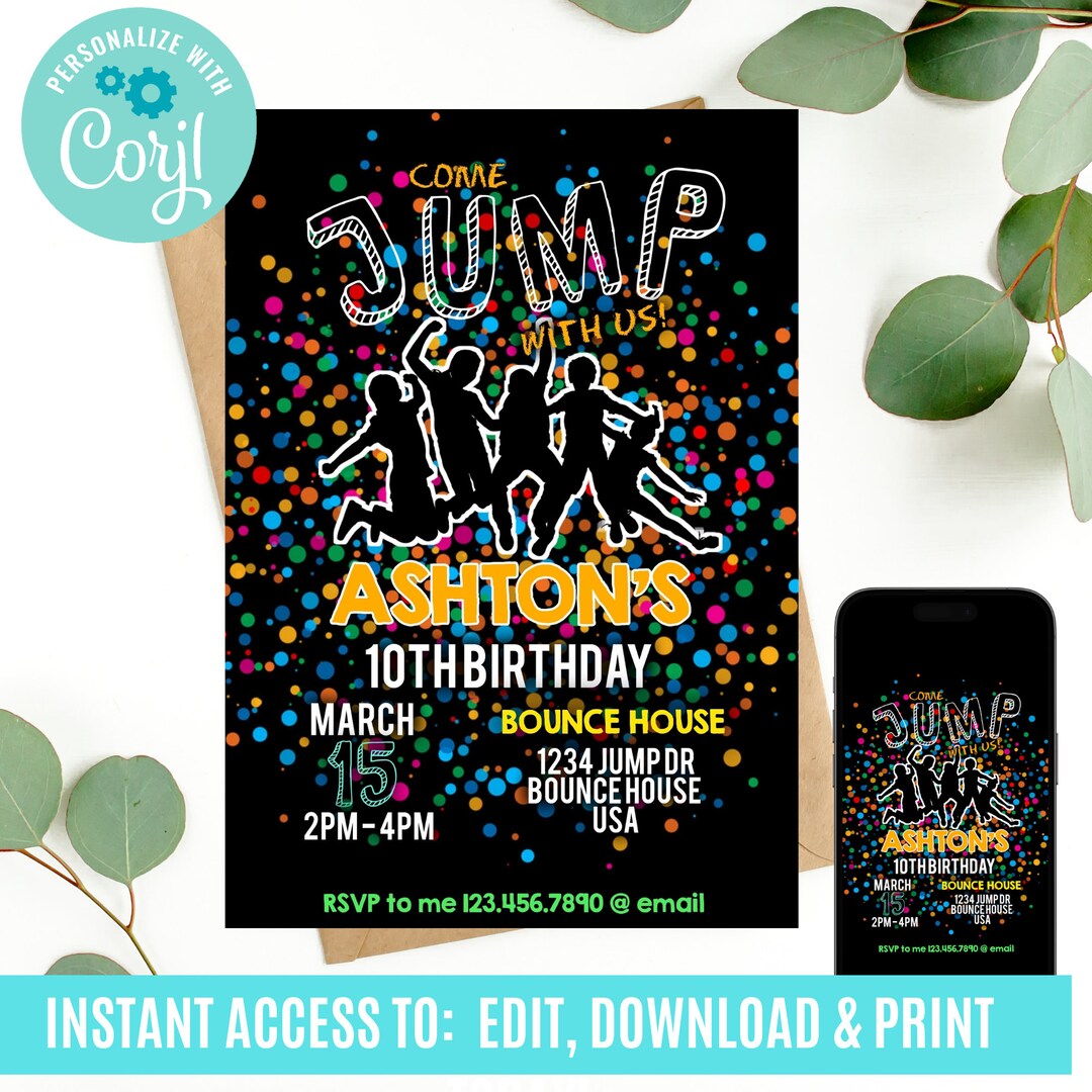 EDITABLE Jump Party Invitation, Trampoline Park Birthday Invitation ...
