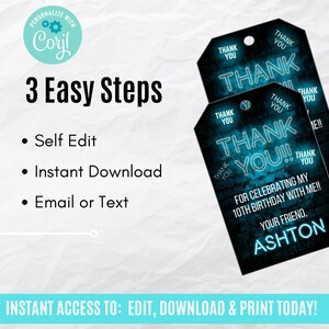 Glow in the Dark Gift Tags, Glow Thank You Tags, Editable Gift Tags ...