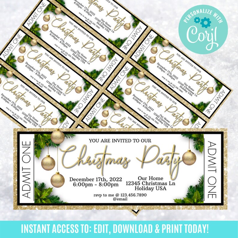 Christmas Party Ticket Event Ticket Pintables Editable Event - Etsy