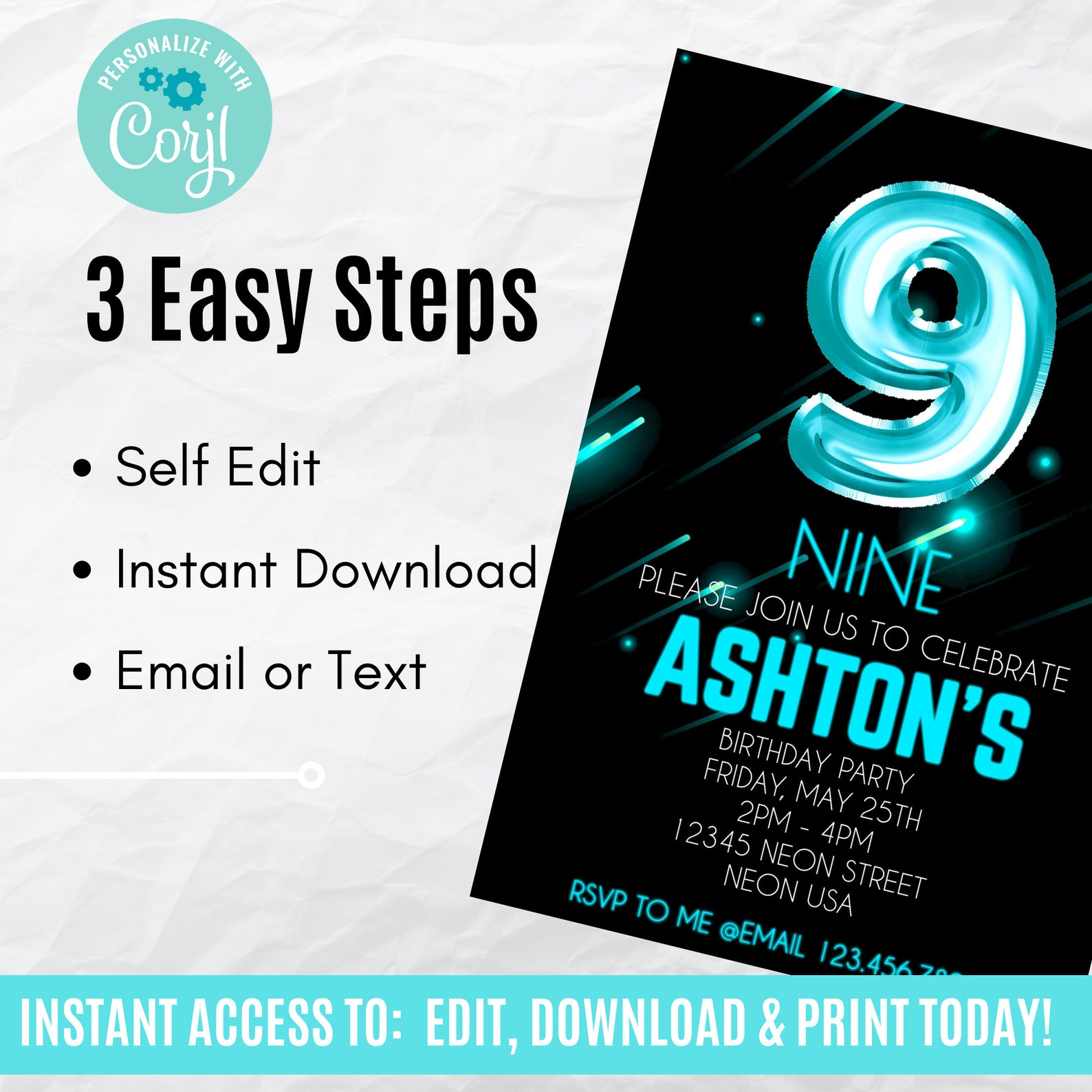 9th Birthday, 9th Birthday Invitation, Birthday Invitation, 9th ...