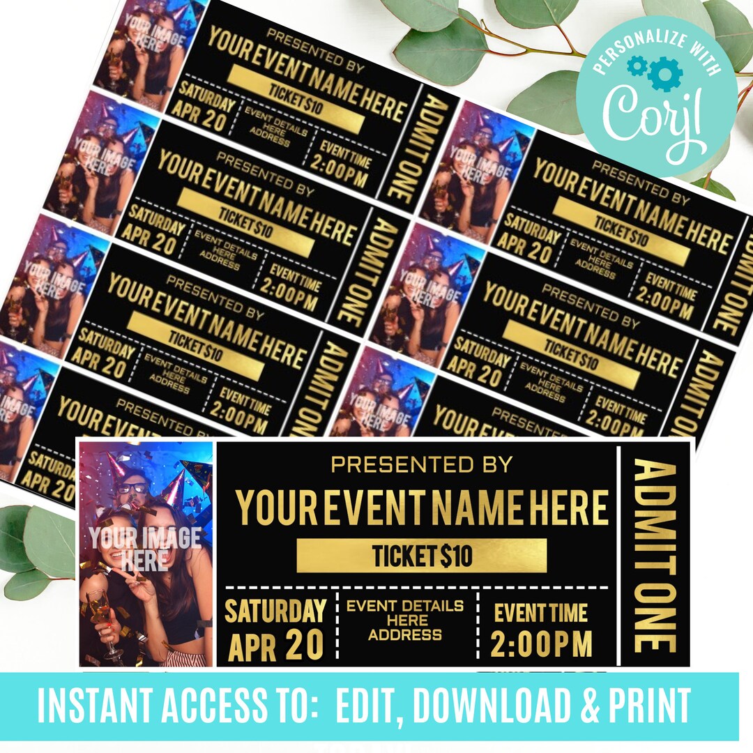 Event Ticket Printables, Editable Event Tickets, Event Ticket Template ...