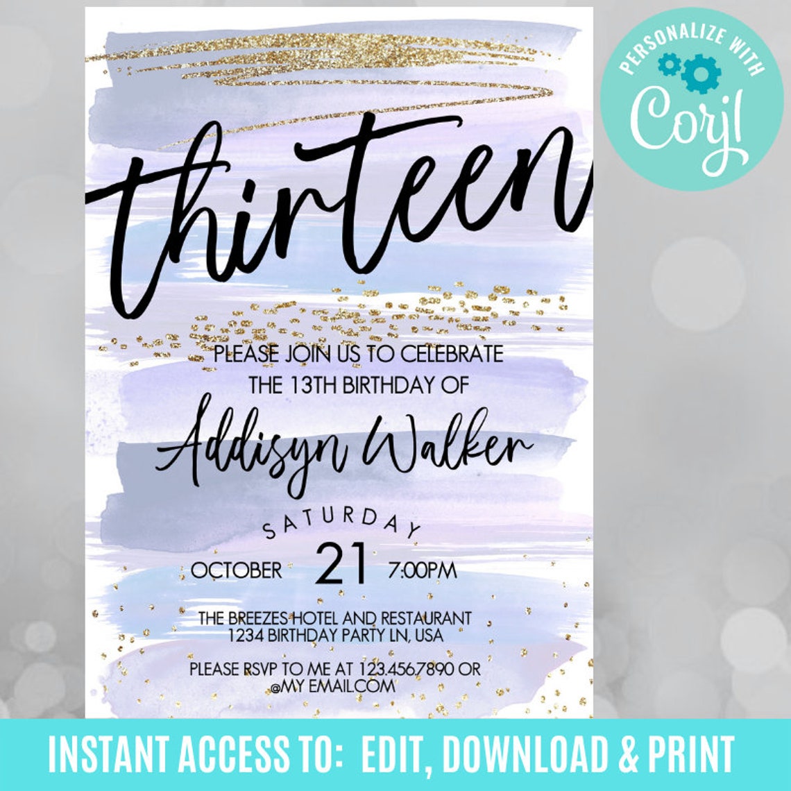 13th Birthday Invitation Girl Invitations Editable - Etsy